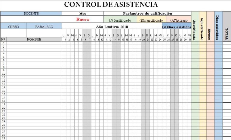 Formato de control de asistencia de alumnos editable - AYUDA DOCENTE