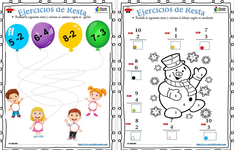 ejercios para enseñar la resta 2 - AYUDA DOCENTE