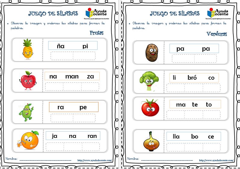 Ejercicios de formar palabras con sílabas imprimir - AYUDA DOCENTE