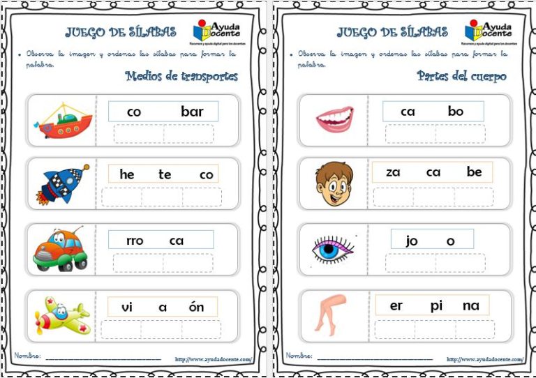 Ejercicios de formar palabras con sílabas imprimir - AYUDA DOCENTE